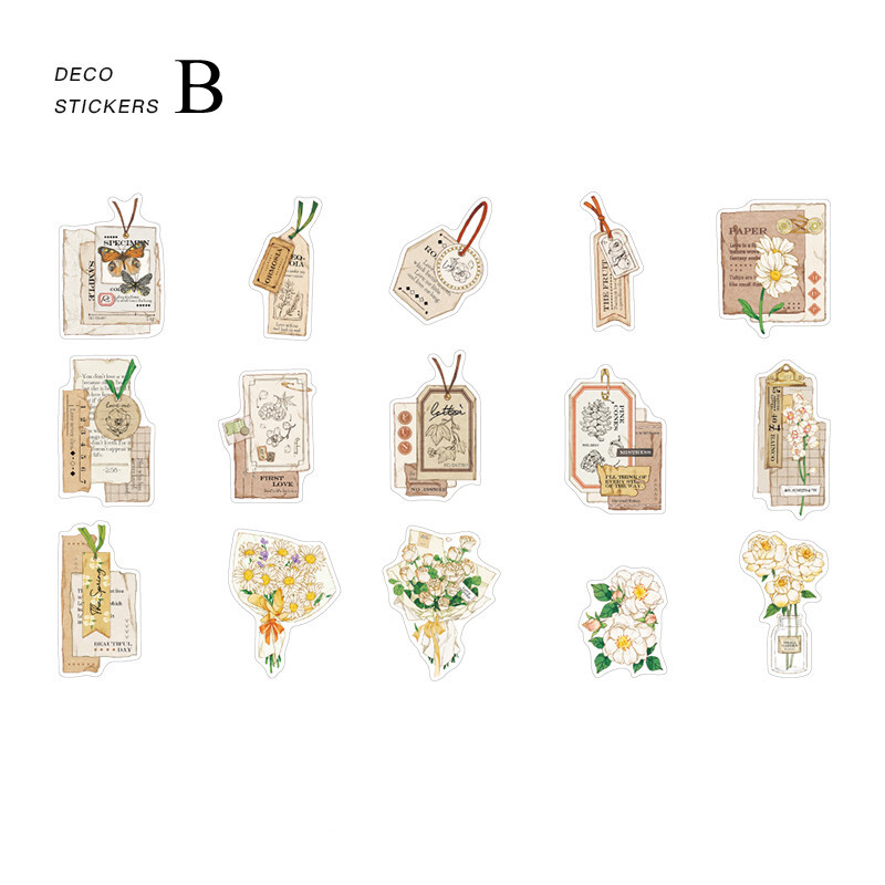Retro vintage paper stickers flower scrapbooking sticker set paper ...