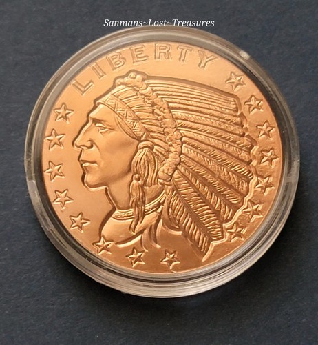 🇺🇲 Incuse Indian 1 oz Copper Bullion Round Classic Design Golden State ...