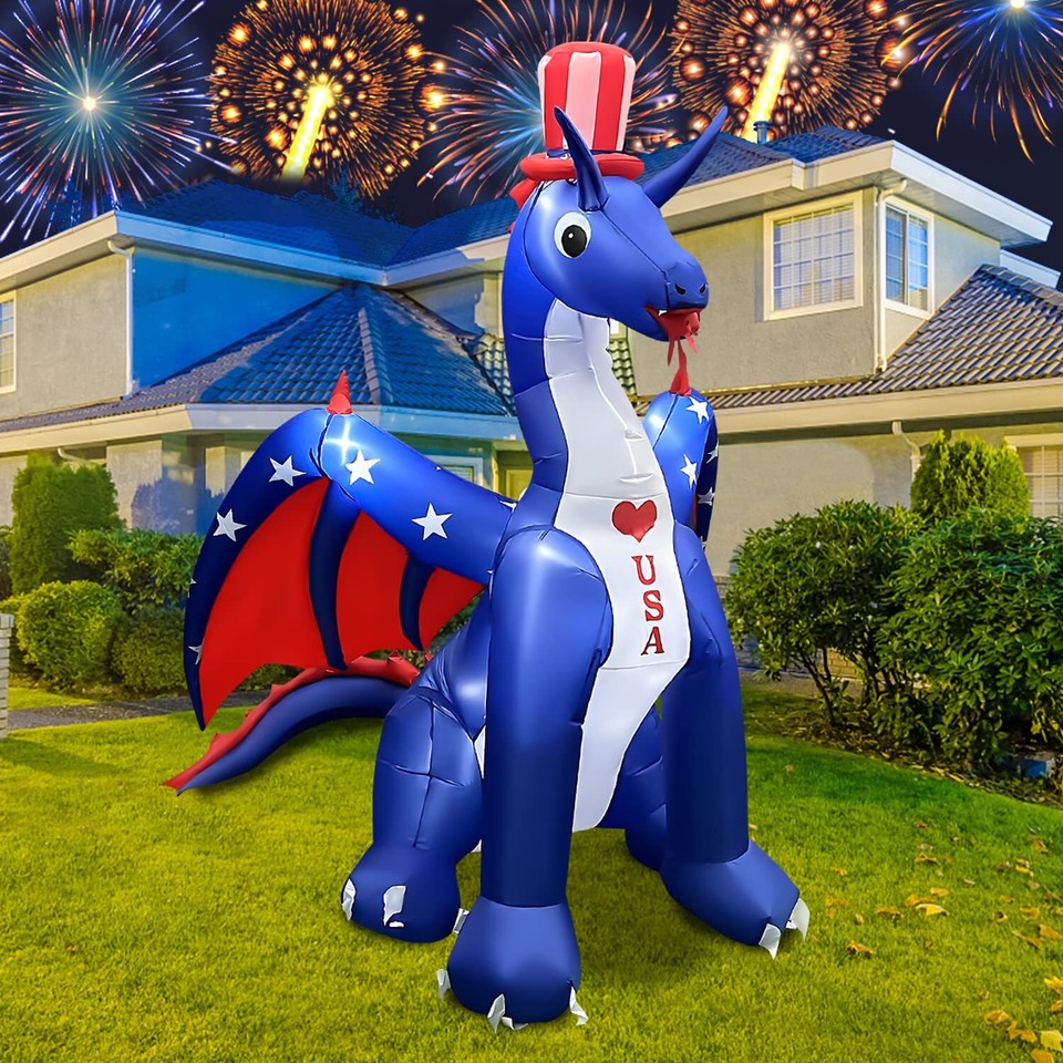 BLOWOUT FUN 8 FT Independence Day Inflatable Dragon with America Style ...