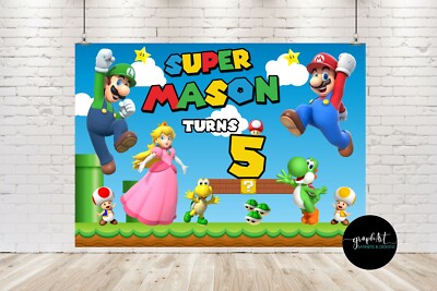 Personalised Super Mario Luigi Banner / Backdrop Birthday Poster ...
