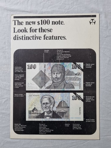 Vintage Australian Sir Douglas Mawson $100 Note Distinctive Features ...