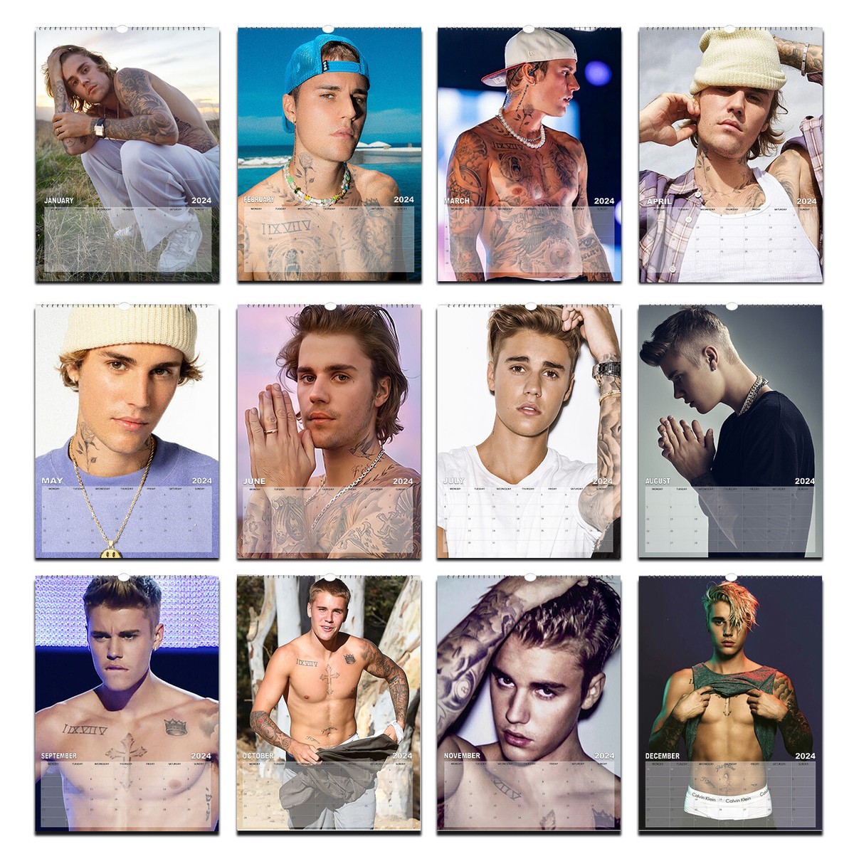 Justin Bieber 2024 Calendar Large A3 Wall Spiral Bound Wall Celebrity