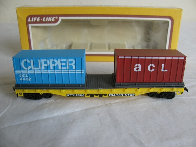 Life-Like Flat Car COFC 2 Containers Trailer Train Rd# MTTX 97566 HO ...