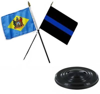 State of Delaware w/ Police Thin Blue Line Flags 4"x6" Desk Set Table ...