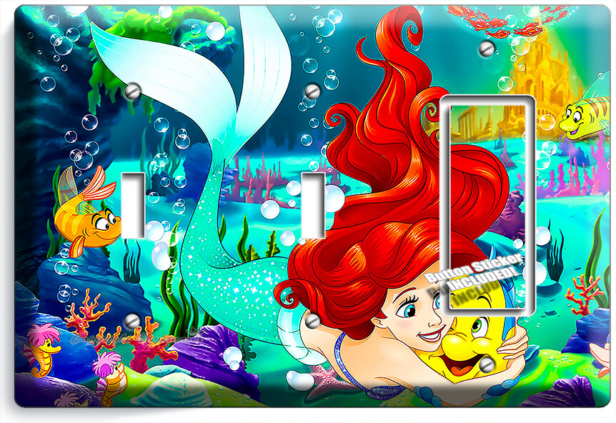 LITTLE MERMAID ARIEL FLOUNDER LIGHT SWITCH OUTLET WALL PLATE KIDS ROOM ...