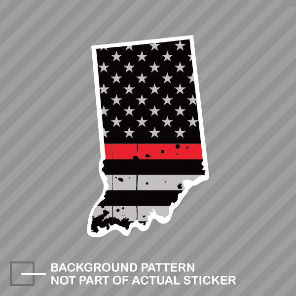 Distressed Thin Red Line Indiana State Shaped Subdued US Flag Sticker ...