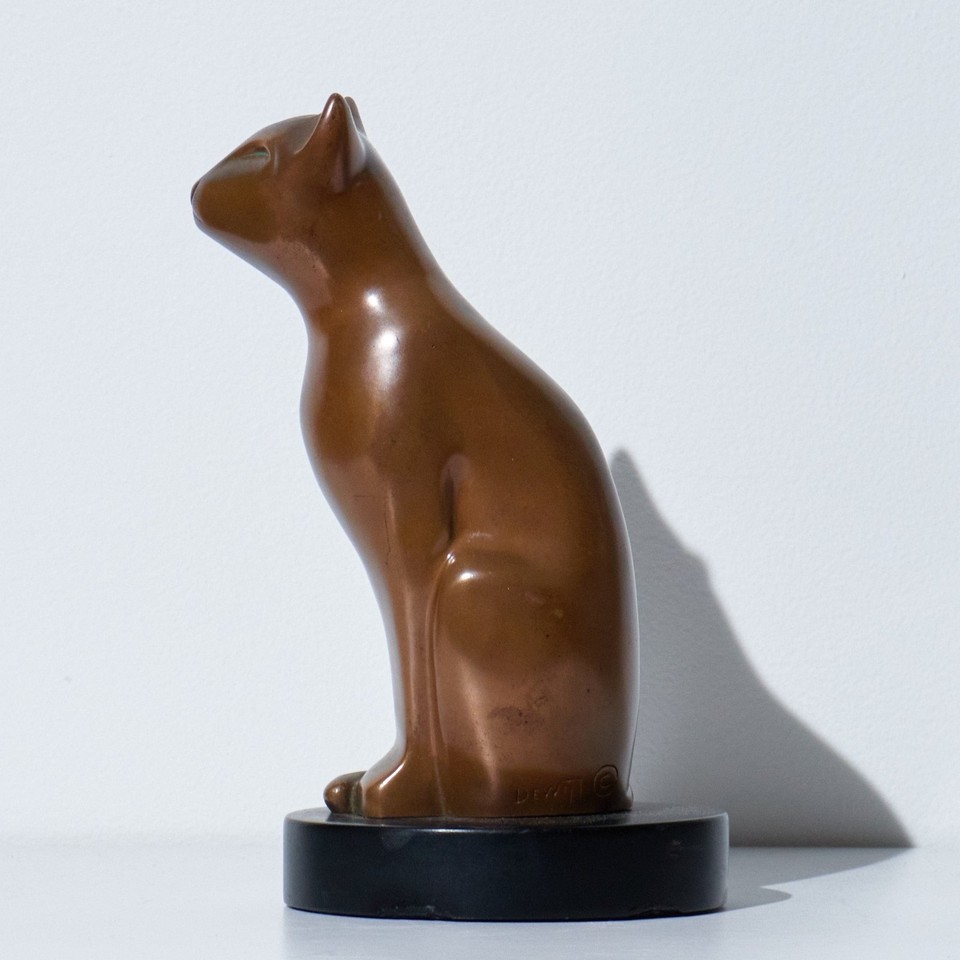 Vintage Floyd DeWitt Signed Bronze Cat Sculpture Art Deco Style 1960s ...