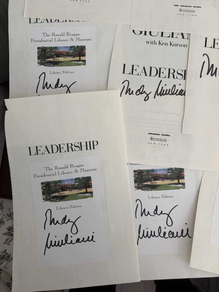 RUDY GIULIANI Signed Lot Of 18 Book Pages Auto Leadership Mayor NYC ...