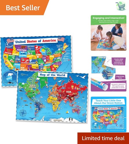 Vibrant 24x16 Inch USA & World Map Poster Set - Engaging Geography for ...