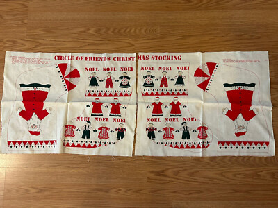 Vintage 1980’s Christmas Stockings Cut And Sew Fabric Panel Circle Of ...