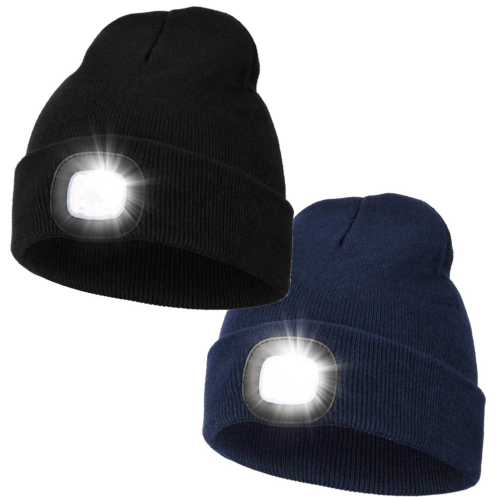 Unisex Rechargeable LED Beanie Hat Knit Winter Light Up Headlamp Cap ...