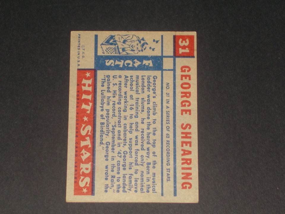 Hit Stars (R710-3) Topps Inc, #31 George Shearing, Set Break, VERY NICE ...