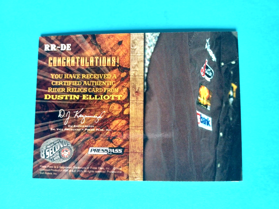 2009 PRESS PASS PBR 8 SECONDS PRO BULL RIDER RELICS SHIRT DUSTIN ...