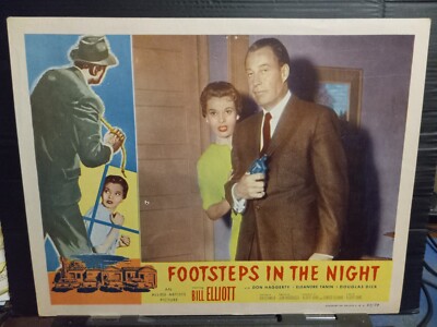 Lobby Card 1957 FOOTSTEPS IN THE NIGHT Bill Elliott gun protect ...