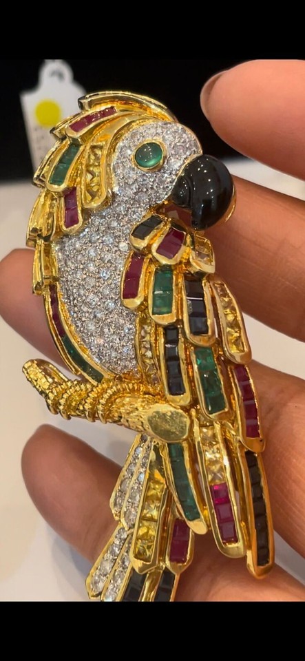 Multi Gemstone Luxurious Parrot Design Brooch 925 SS Cocktail Party ...