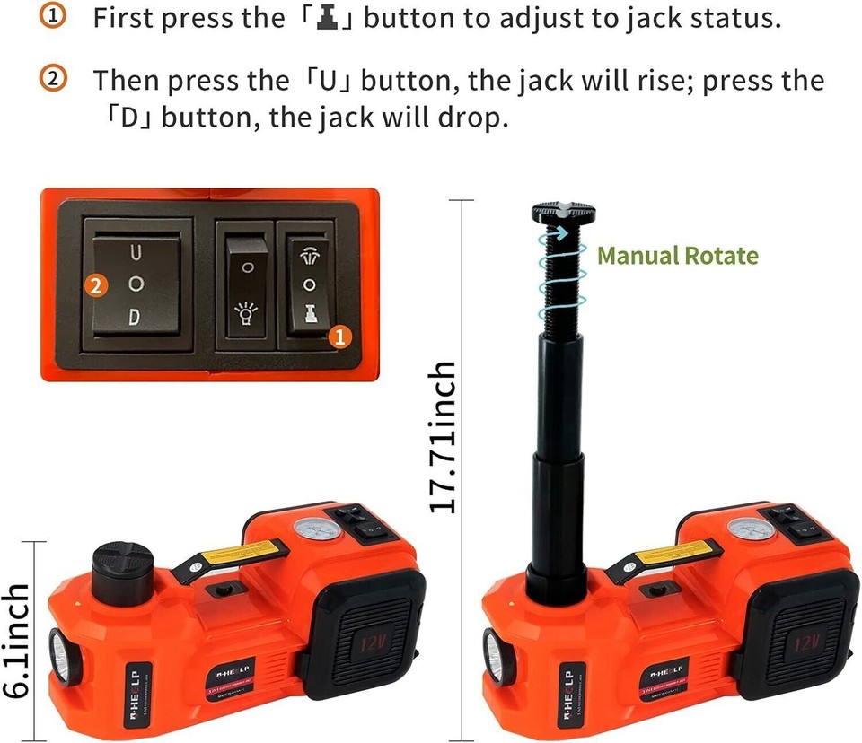 5 Ton 12V Electric Car Jack w/Tire Inflator Pump Hydraulic Car Floor ...