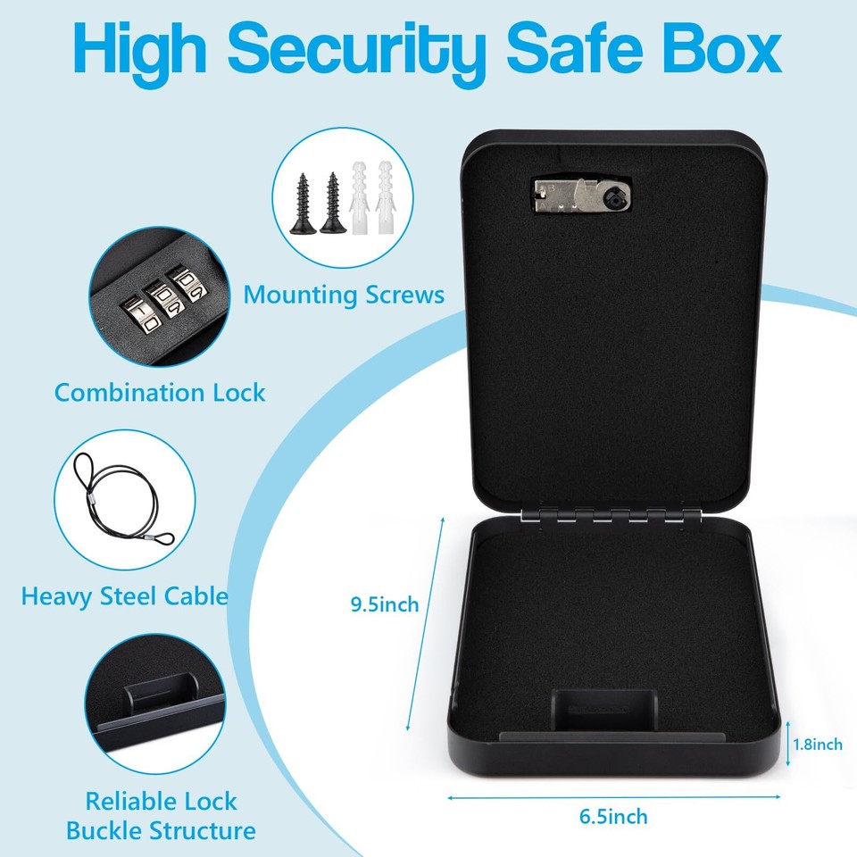 Car Gun Safe for Handgun Pistols, Gun Lock Box with Combination Lock ...