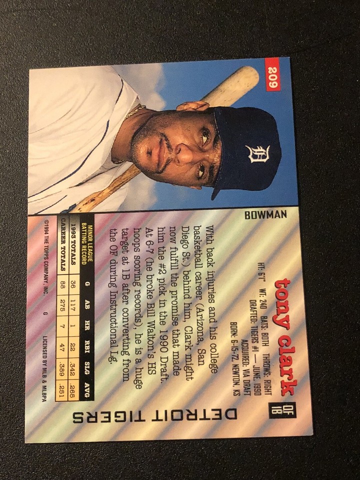 1994 Bowman Tony Clark #209 Rookie RC | eBay