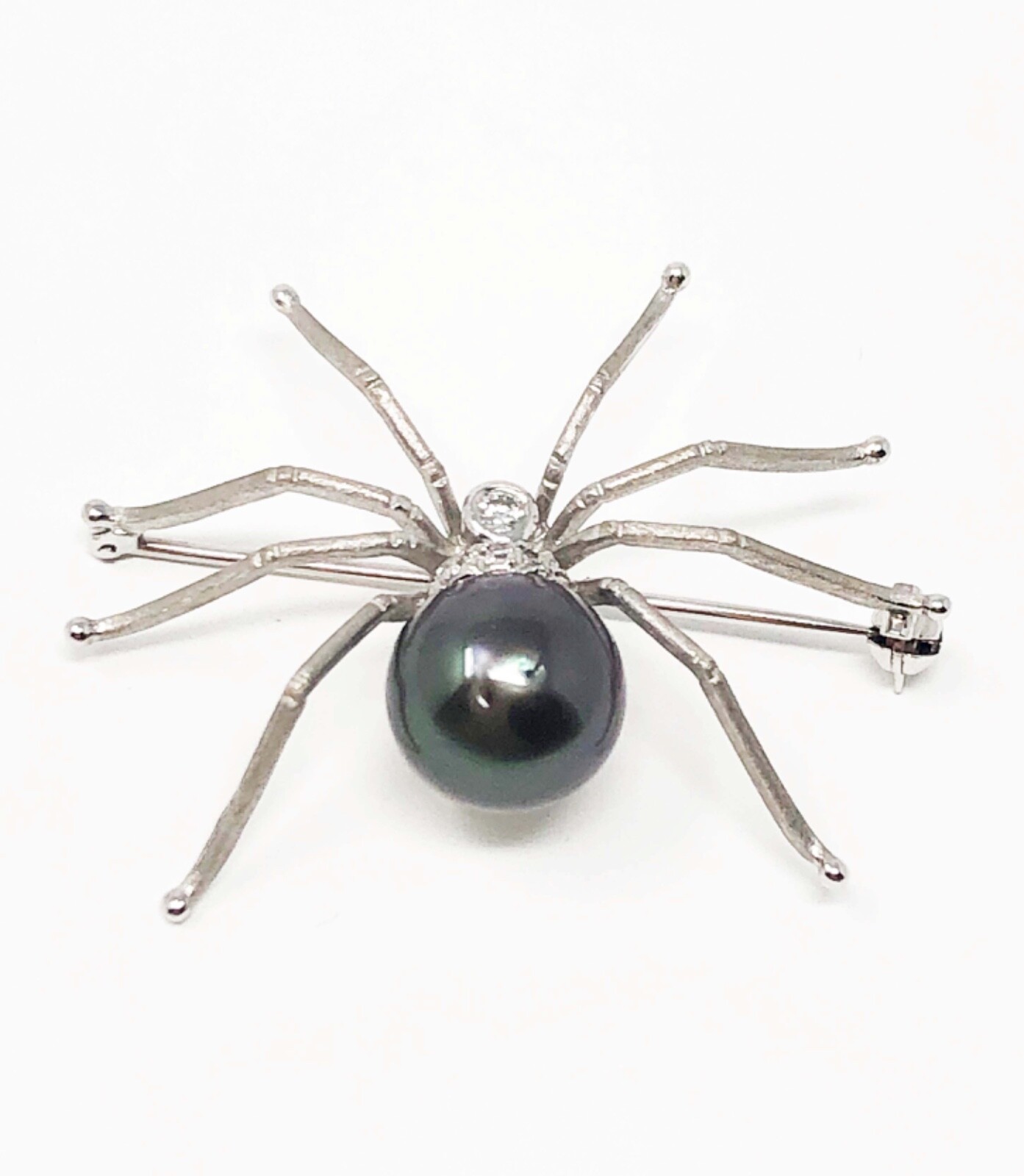 VINTAGE 14k GOLD SPIDER BROOCH,DIAMOND WHITE GOLD BLA… - Gem