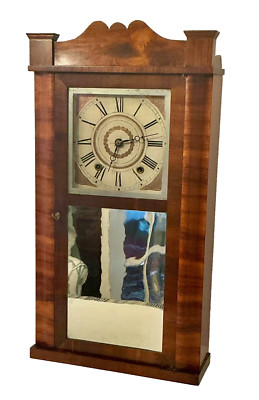 Ca 1840 Wooden Works Mahogany Shelf Clock w Mirror ~Jonathon Frost ...
