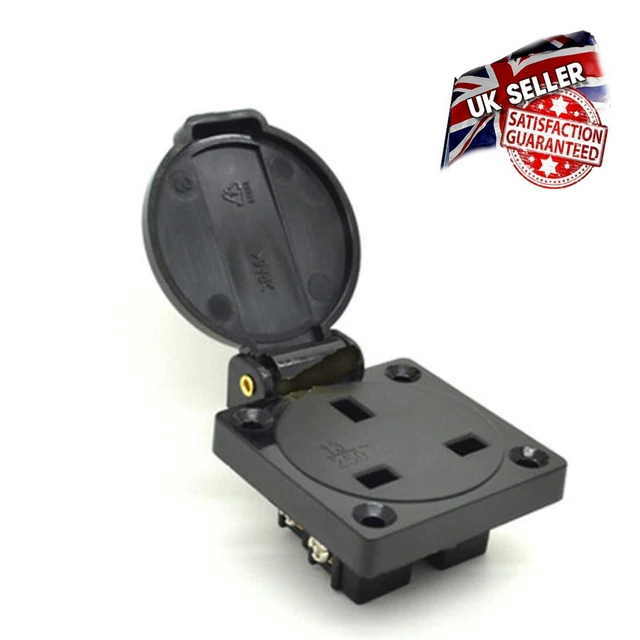 13AMP Black Panel Mount Caravan Camper Socket Connector 230V IP54 UK ...