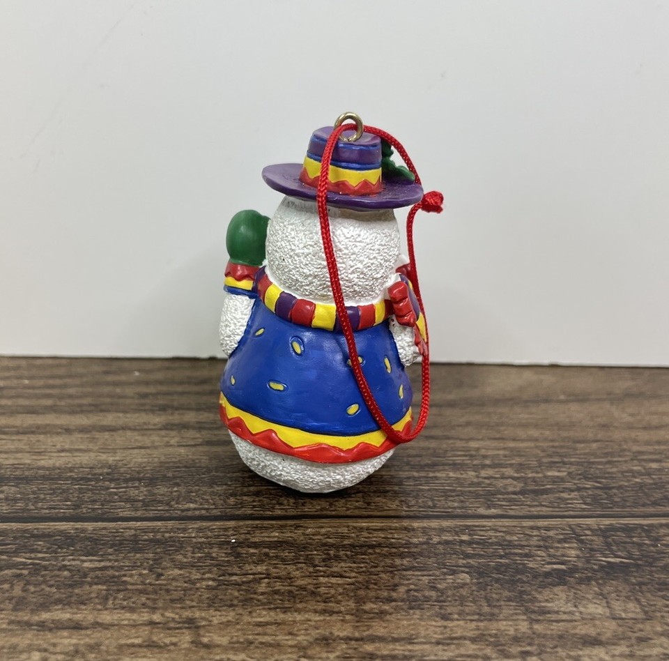 Resin Snowman 2.5" Christmas Ornament Purple Hat Candy Cane Blue Coat Holly | eBay