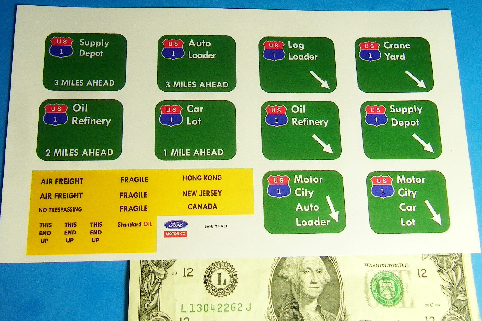 HO TYCO US-1 TRUCKING Slot Car Highway Construction STICKER Signs ...