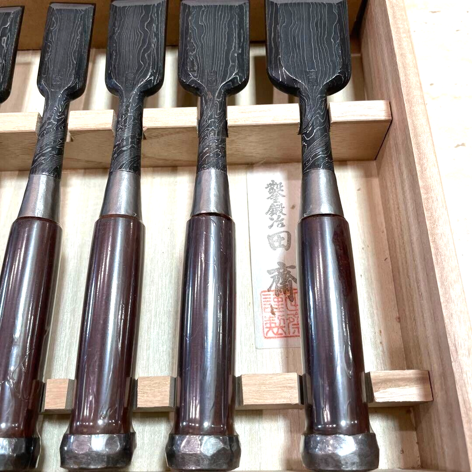 Tasai Damascus Straight Grain Mokume Japanese Bench Chisels Oire Nomi ...