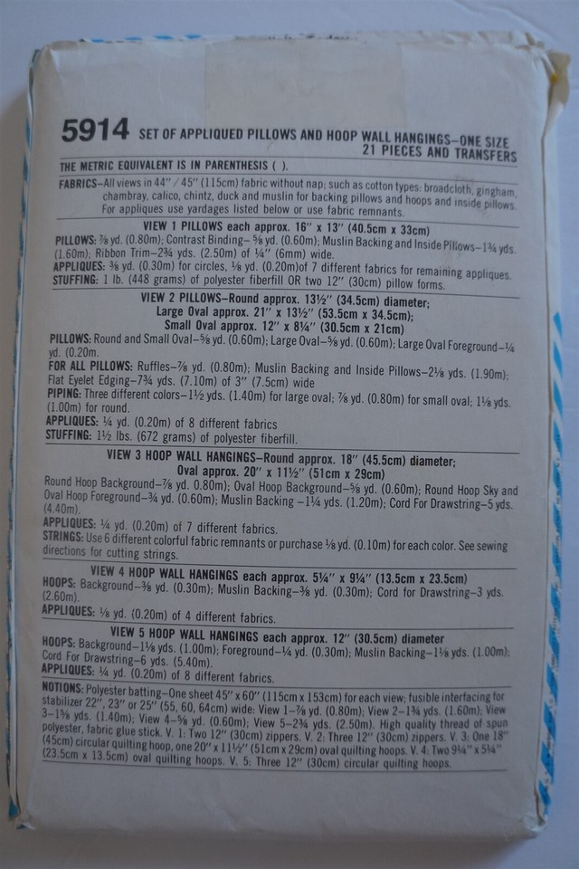 Simplicity 5914 Appliqued Pillow Hoop Wall Hanging Sewing Pattern | eBay