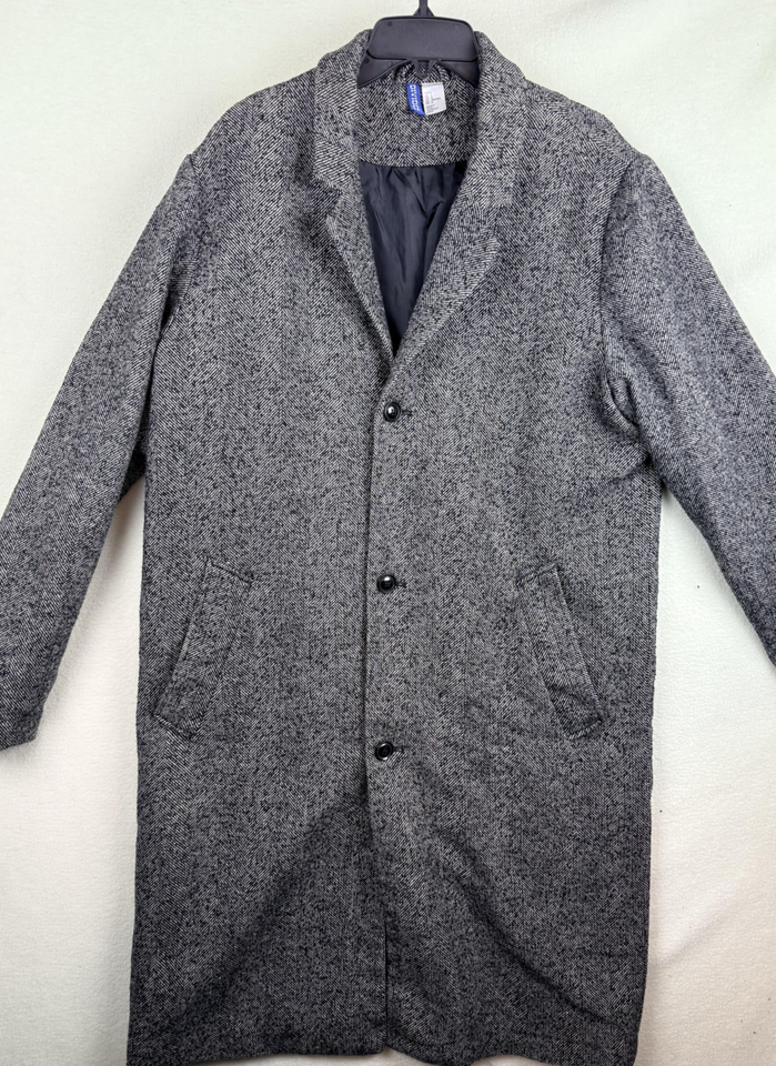 H&M Coat Mens Large Gray Wool Herringbone Tweed Overcoat Single ...