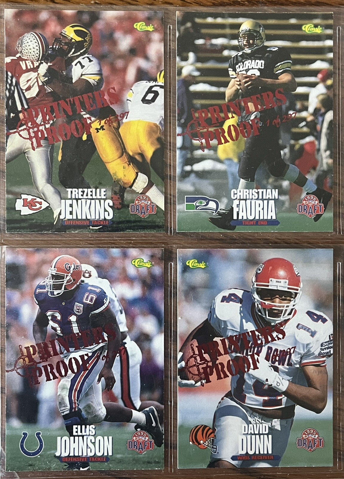 (4) 1995 Classic NFL Draft Printers Proofs 1 of 297 David Dunn, Jenkins ...