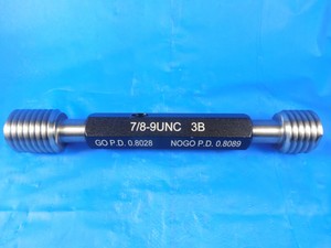 NEW 7/8 9 UNC 3B THREAD PLUG GAGE .875 GO NO GO P.D.'S = .8028 & .8089 ...