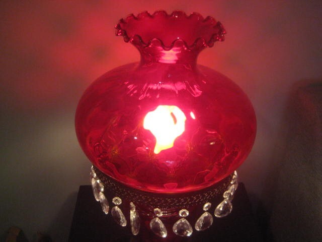 Vintage Ruby Red Hurricane Lamp With Prisms Estate 20" Tall | eBay