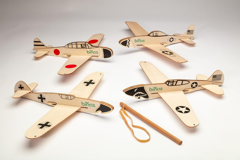 4-Pack of Historical Balsa Wood Airplane Gliders: P40 Warhawk, Zero ...