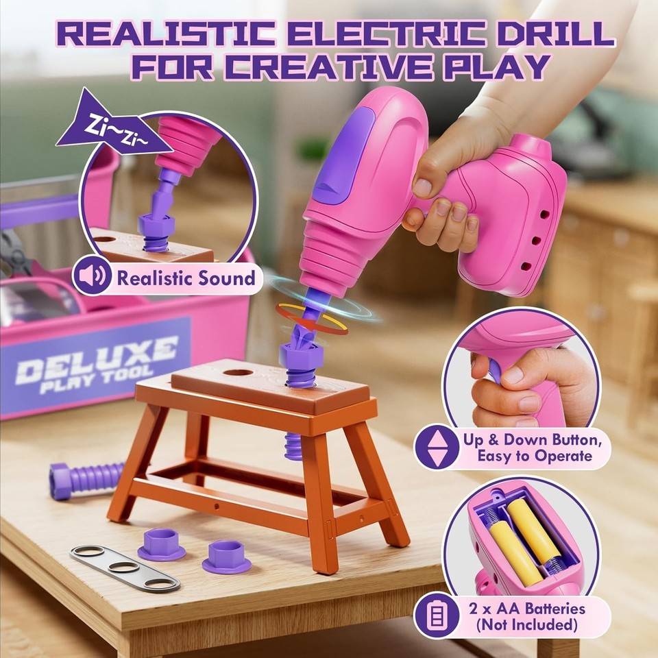 Toys for 3 4 Year Old Girls, Kids Tool Set with Electric Drill & Take ...