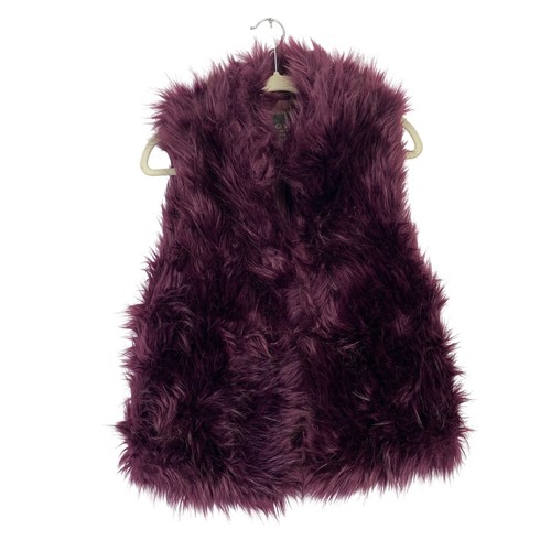 Ci Sono Womens Size L Faux Fur Vest Sleeveless Plum Purple Fuzzy Soft ...