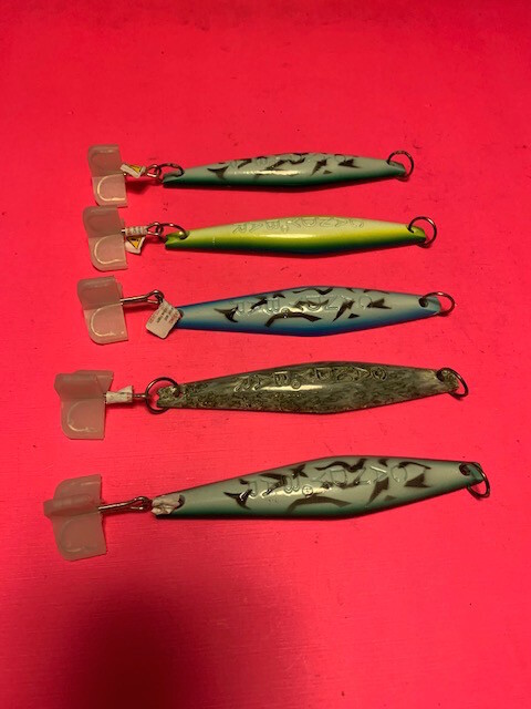 CANDY BAR JIGS 6 1/2 INCHES LONG & WEIGH 7 OUNCES, GREAT SET OF 5 JIGS ...