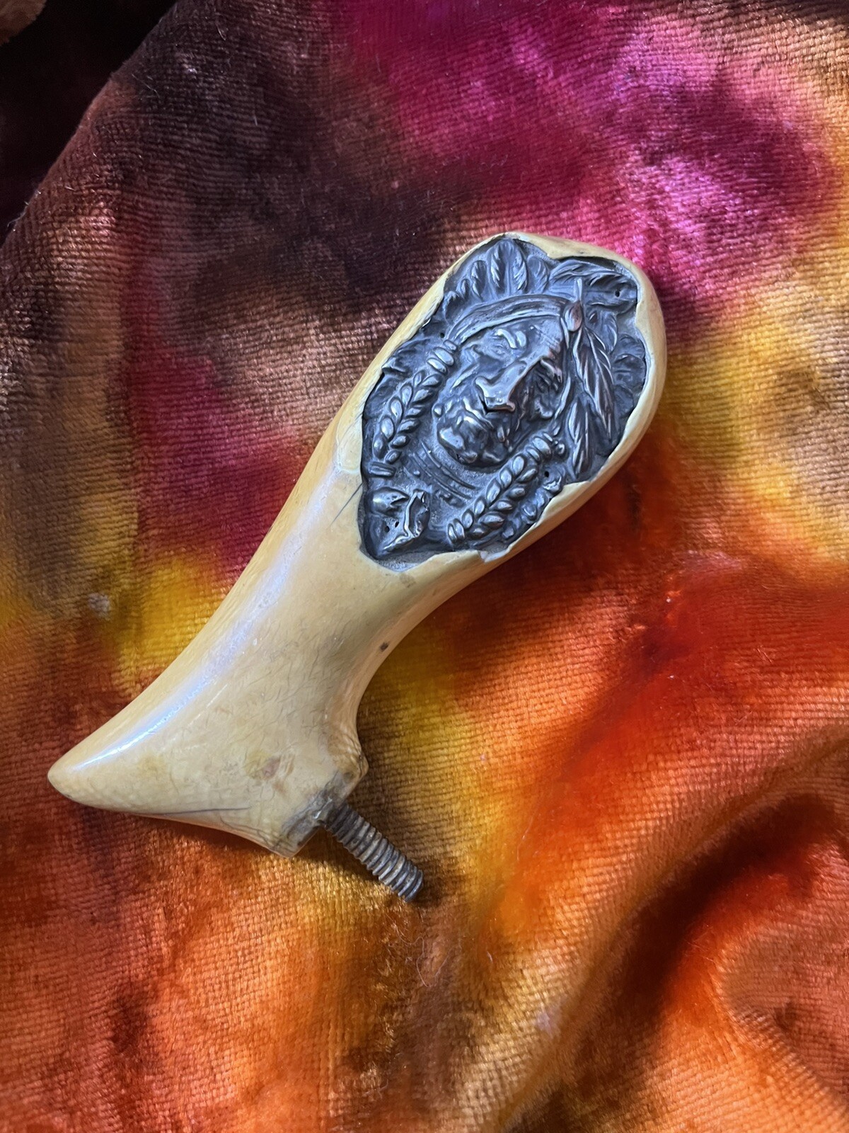 ANTIQUE 1880’s CANE TOP WALKING STICK SILVER NATIVE C… - Gem