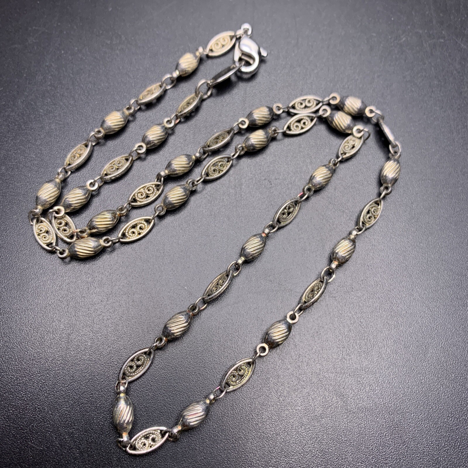 Silver Tone Chain Necklace Dainty Simple Classic Textured Filigree ...