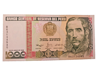 PERU 1000 Intis Banknote (1988) - Admiral Miguel Grau Portrait ...