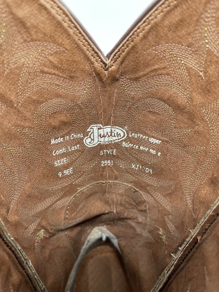 Justin Style 2551 Brown Leather Boots Stampede Collection Men's Size 9 ...