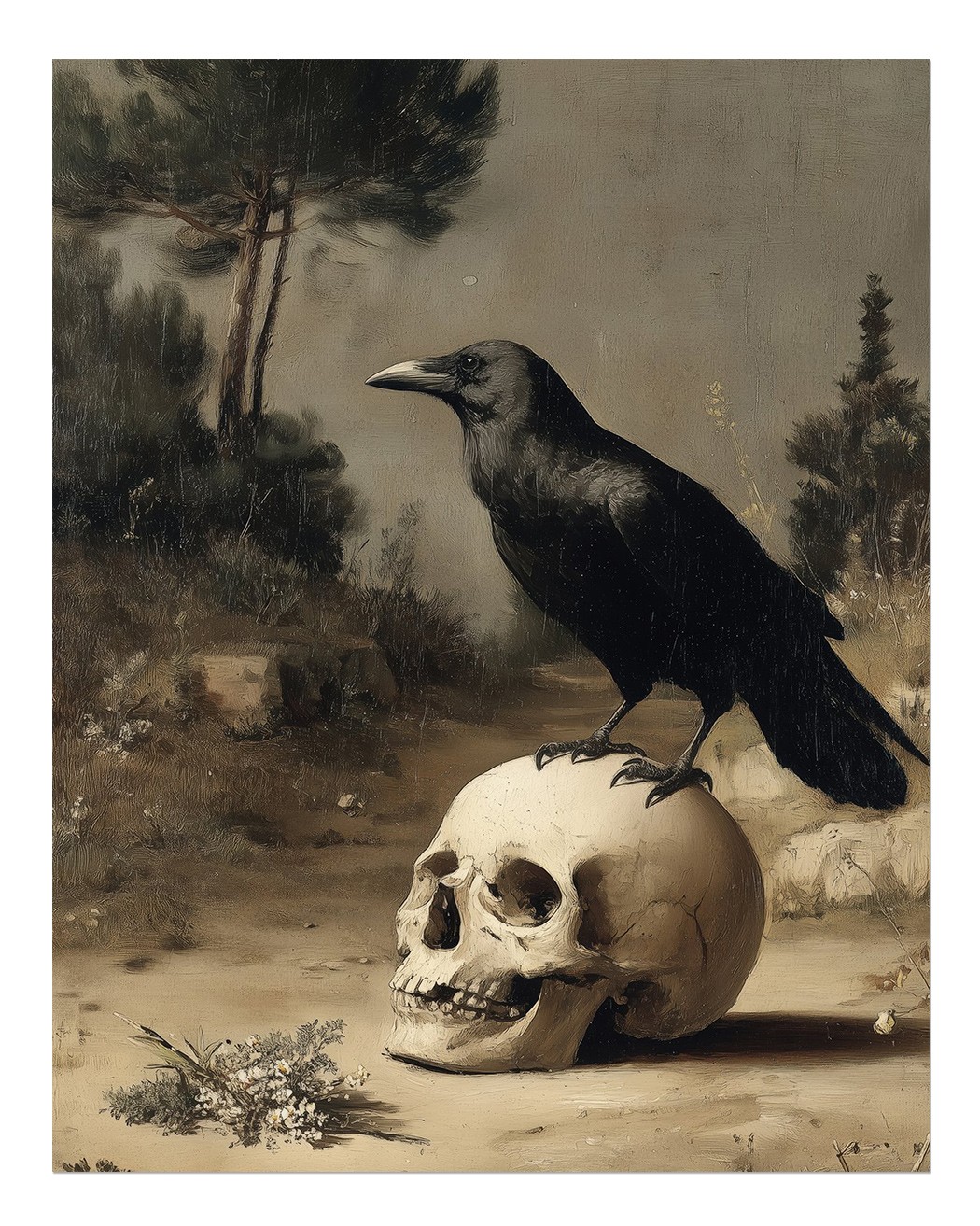 Gothic Wall Art Poster - Raven and Skull Memento Mori Print Home Decor ...