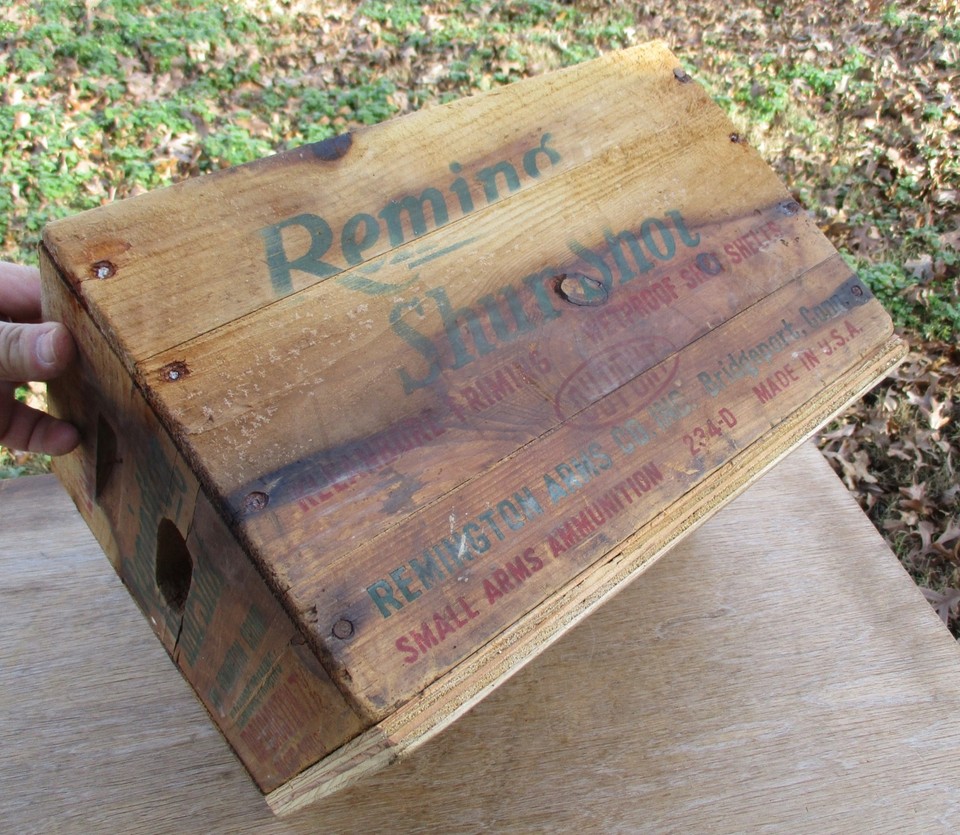 OLD REMINGTON WOODEN SHUR SHOT TRAP LOAD + PETERS WESTERN SHOTGUN SHELL ...