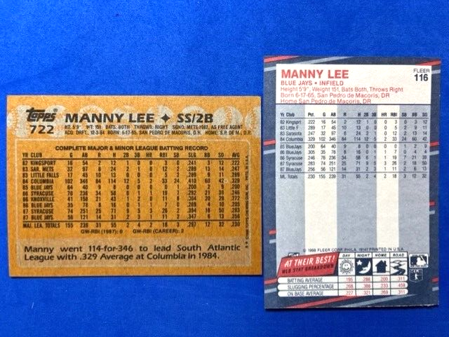 MLB - Manny Lee 1988 Topps & 1988 Fleer Baseball - Blue Jays | eBay