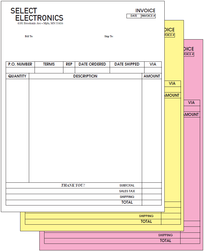 Printed 3-Part Forms, Custom 8.5" x 11" Carbonless Sets, black ink, NCR ...