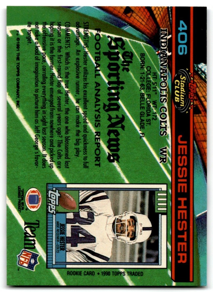 1991 Stadium Club Jessie Hester Indianapolis Colts #406 | eBay