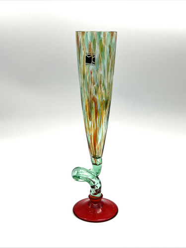 Carlo Moretti Murano 1990s Art Glass 10 3/4" Champagne Flute - Signed w ...