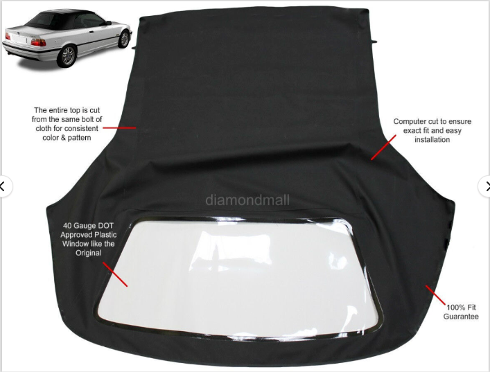 Convertible Soft Top Fits 1994-1999 BMW 3-Series E36 w/DOT Plastic ...