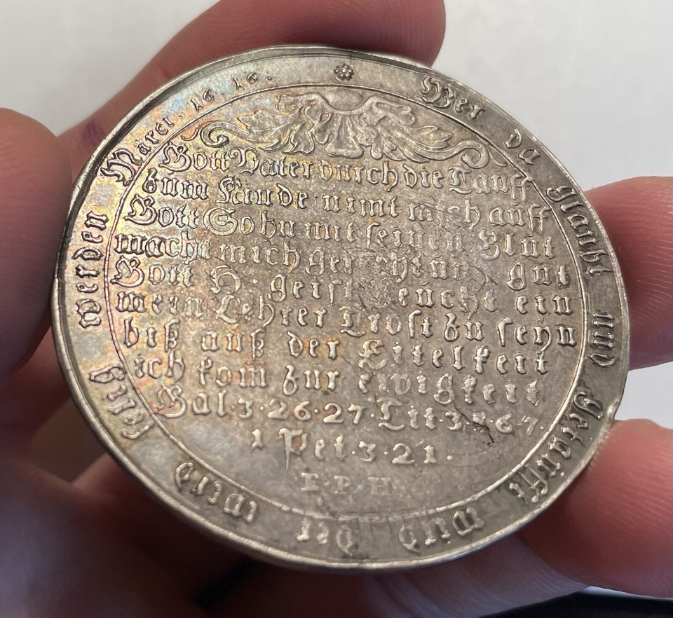 BAPTISMAL TALER THALER 1700s SILVER GERMAN STATE HARZ Baptism MEDAL ...
