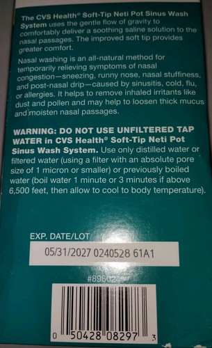 New! CVS Health Soft Tip Neti Pot Sinus Wash System w/30 Saline Packets ...